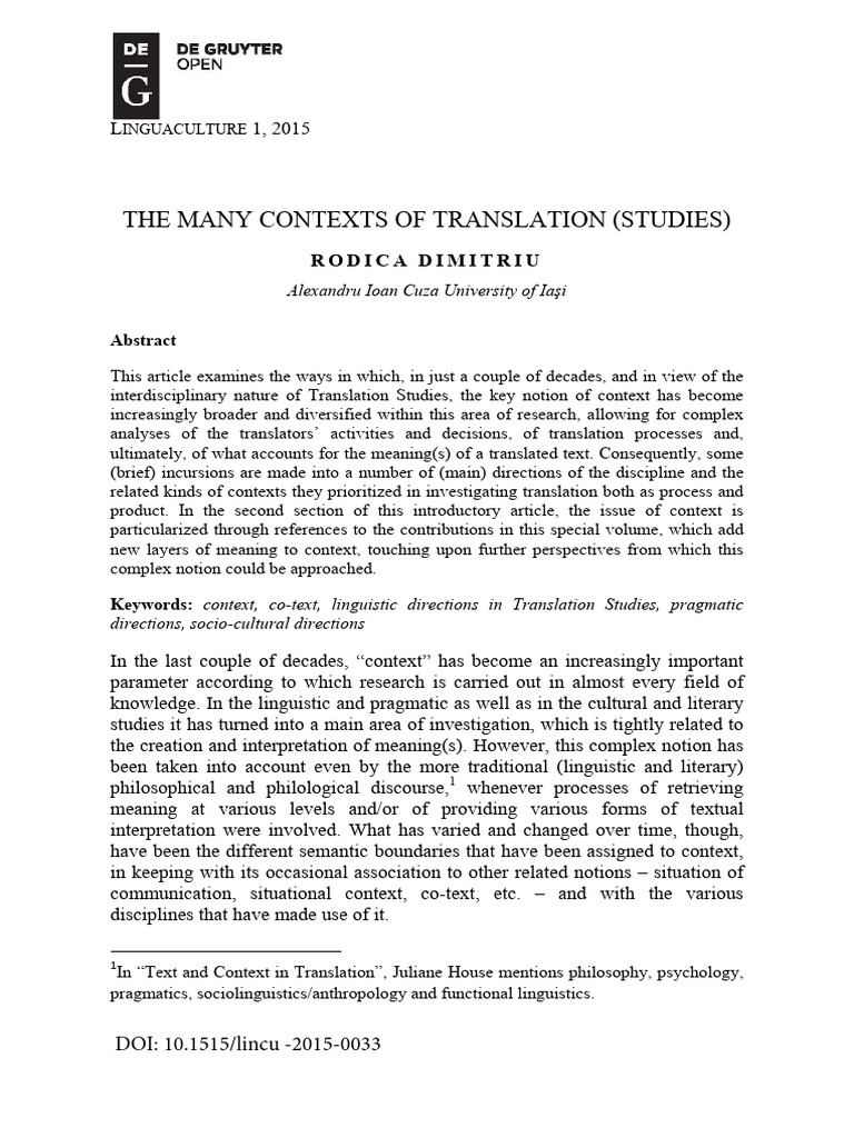 The Many Contexts of Translation Studies | PDF | Translations | Linguistics