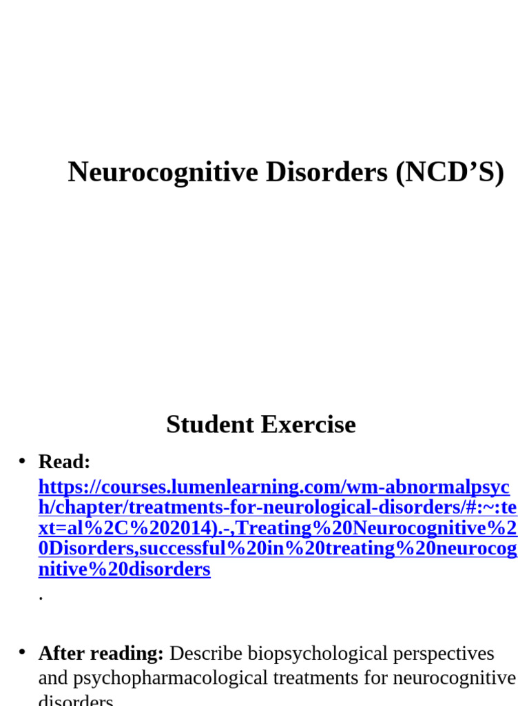 Overview of Neurocognitive Disorders | PDF | Neuroscience | Human ...