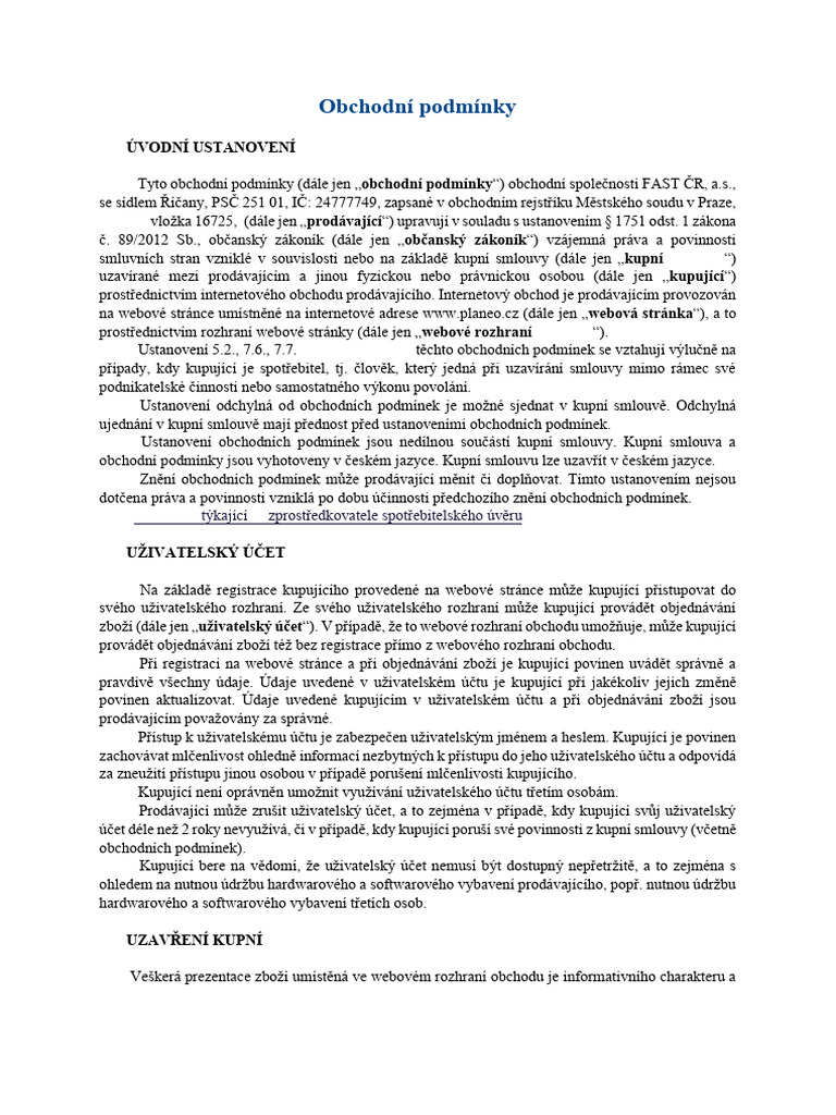 Obchodni Podminky | PDF