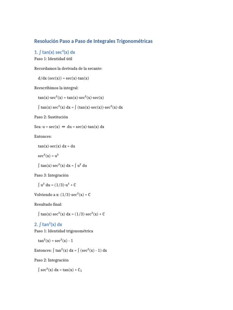 Integrales Trigonométricas Paso A Paso | PDF