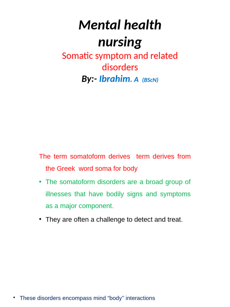 Overview of Somatoform Disorders | PDF | Mental Disorder | Disability