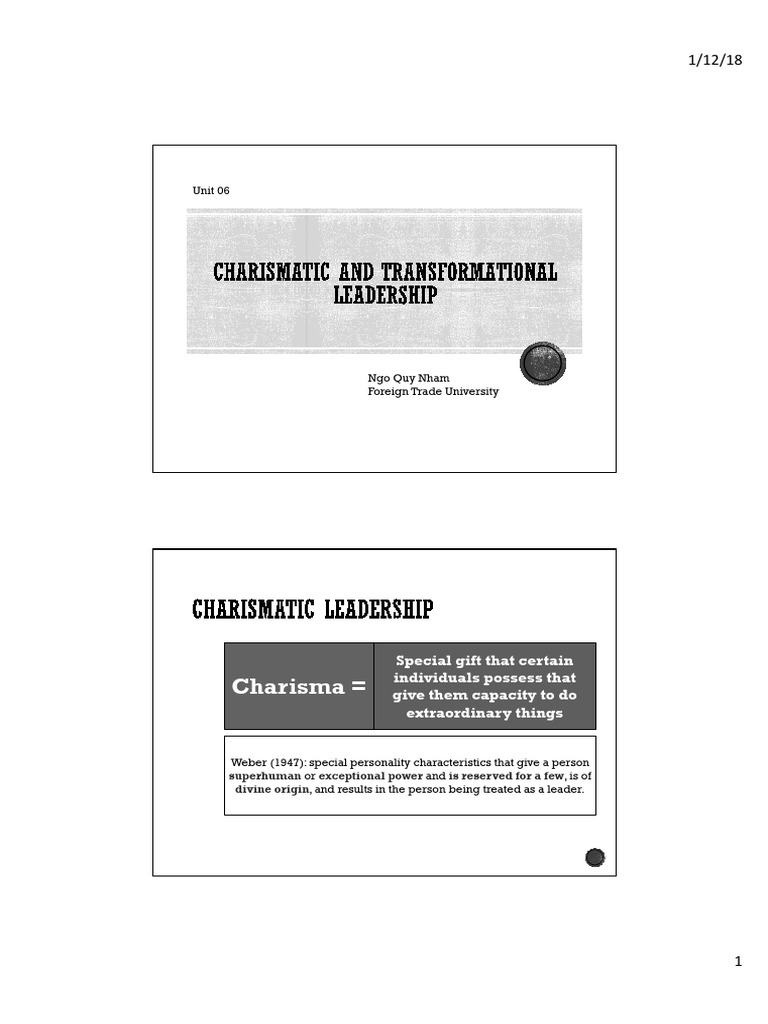 Unit06 Charismatic and Transformational Leadership - Handout | PDF ...