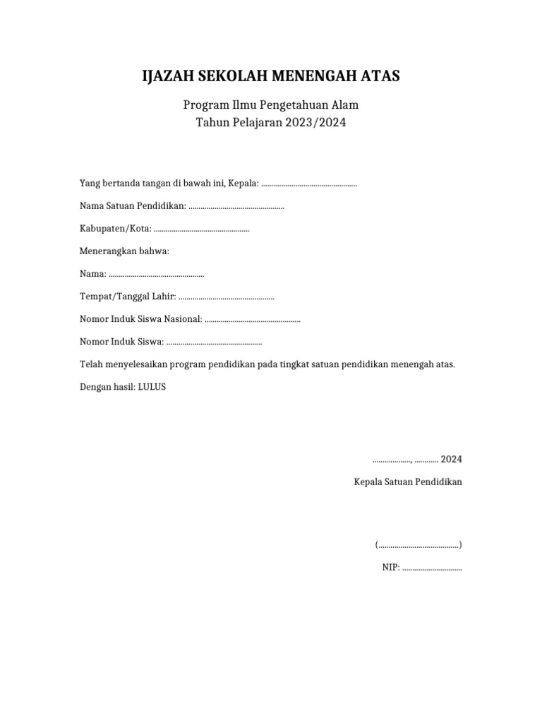 Template Ijazah Paket C Ipa Format Mirip | PDF