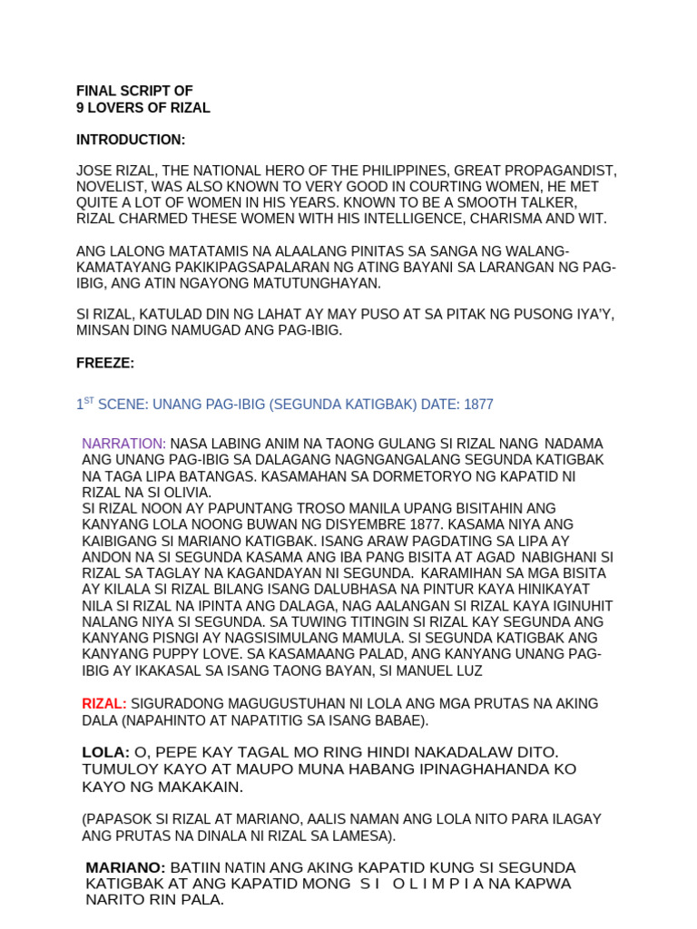 Script Rizal Finale | PDF