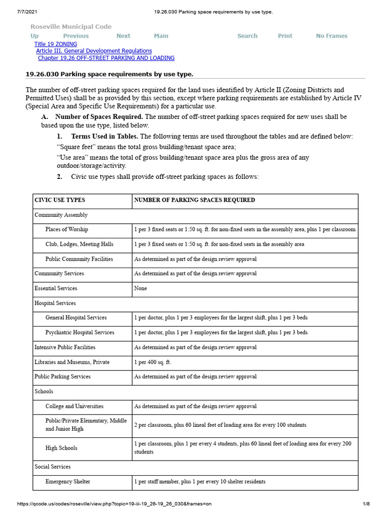 Parking Space Requirements by Use Type | PDF | Covenant (Law) | Parking