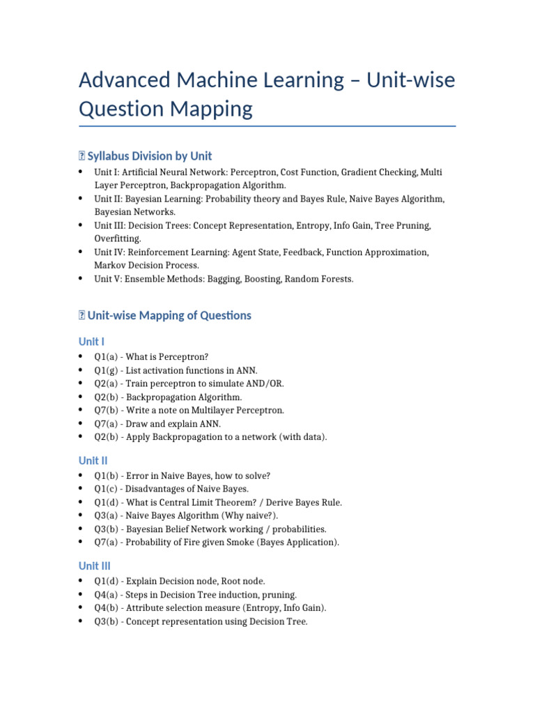AML Unitwise Question Mapping | PDF
