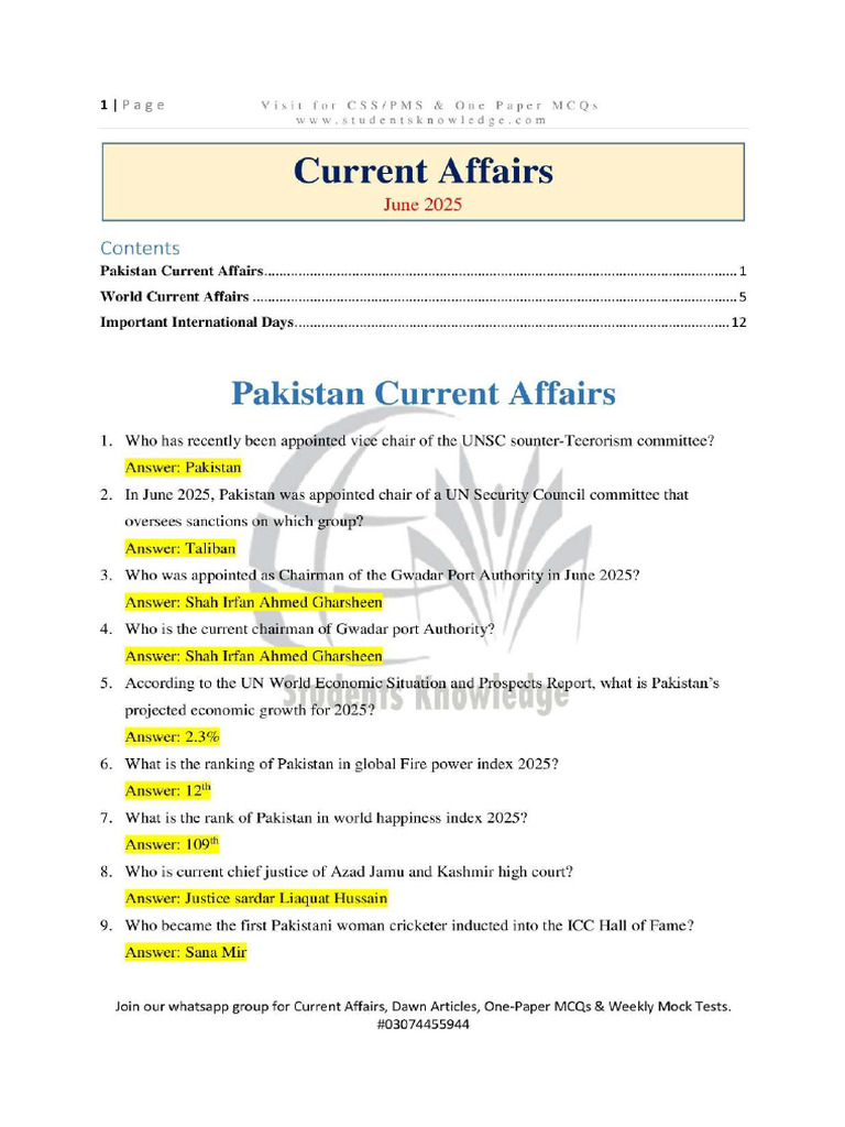 June 2025 - Full Month Current Affairs | PDF