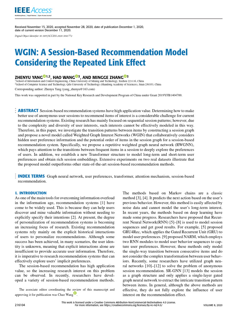 WGIN a Session-Based Recommendation Model Considering the Repeated Link Effect | PDF | Applied ...