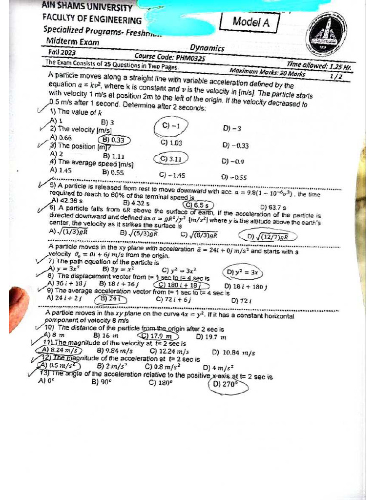 Dynamics - Midterm - Fall 2023 | PDF