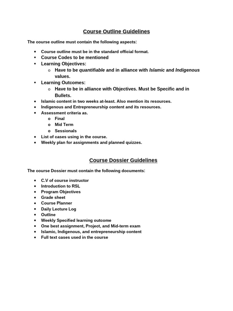 Course Outline and Dossier Guidelines | PDF