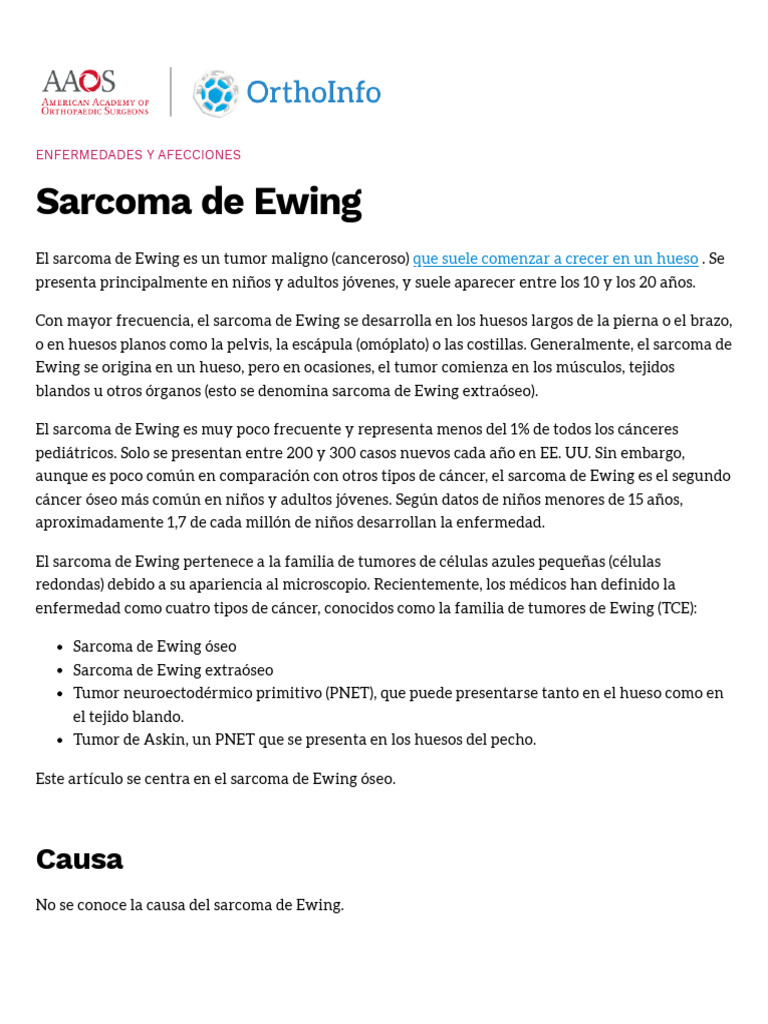 Sarcoma de Ewing - OrthoInfo - AAOS | PDF | Oncología | Quimioterapia