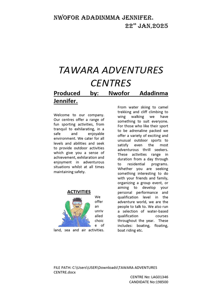 Tawara Adventures Centre | PDF | Outdoor Recreation