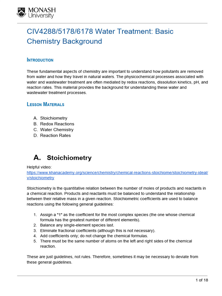 Water Treatment Chemistry Basics | PDF | Reaction Rate | Chemical Bond