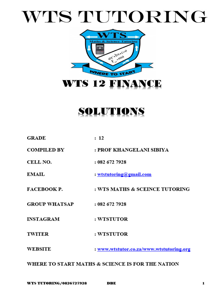 Grade 12 Finance Solutions Guide | PDF