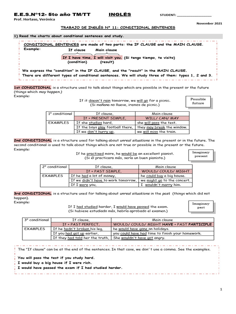 INGLÉS 5to - TP 11 Conditional Sentences | PDF | Language Mechanics | Syntax