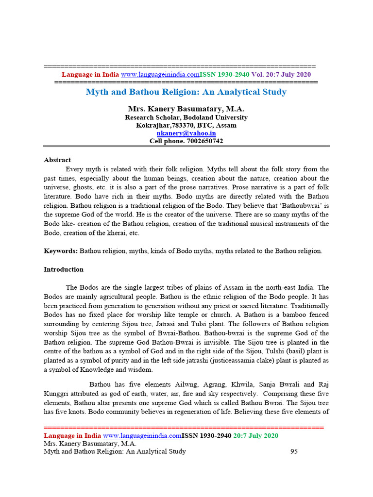 BODO Tribe Analysis | PDF | Narrative | Rituals