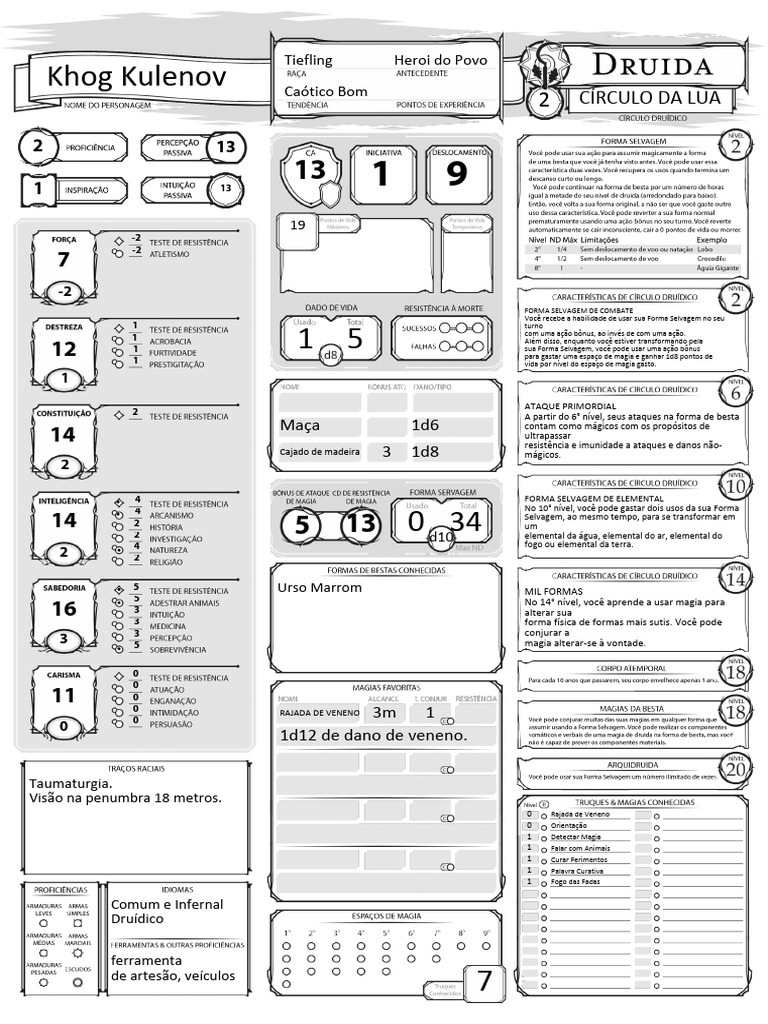DND 5e Ficha Druida Editavel PDF Free | PDF