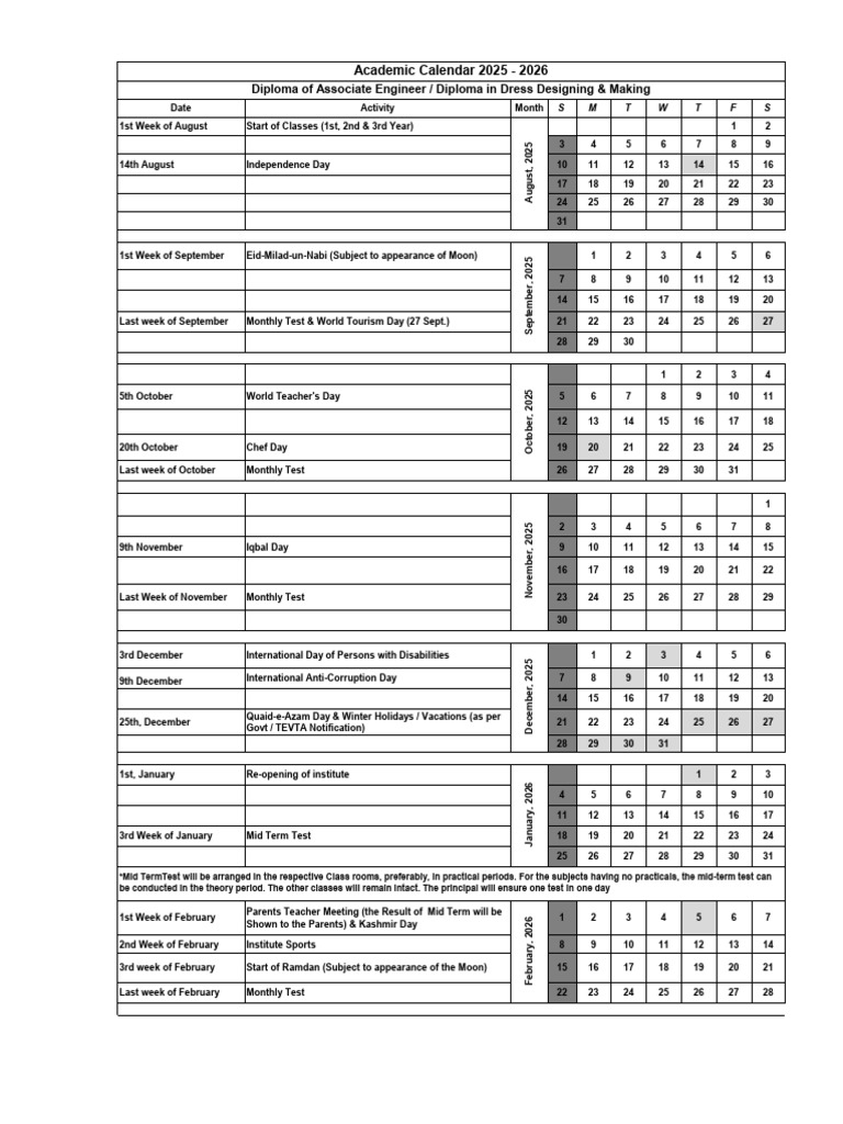 Consolidated Academic Calendars 2025 2026 | PDF | Educational Stages