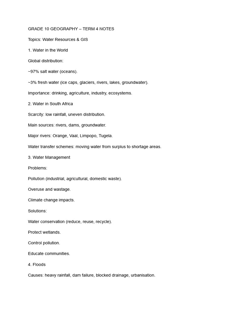 Grade 10 Geography - Term 4 Notes | PDF