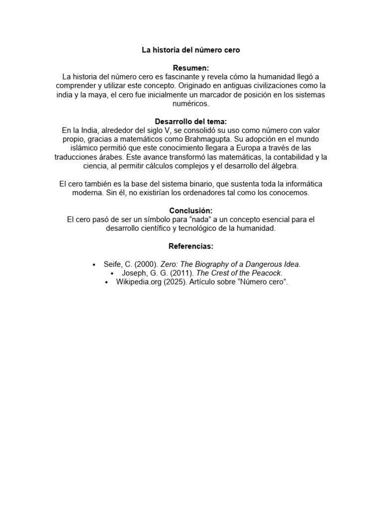 La Fascinante Historia del Número Cero | PDF