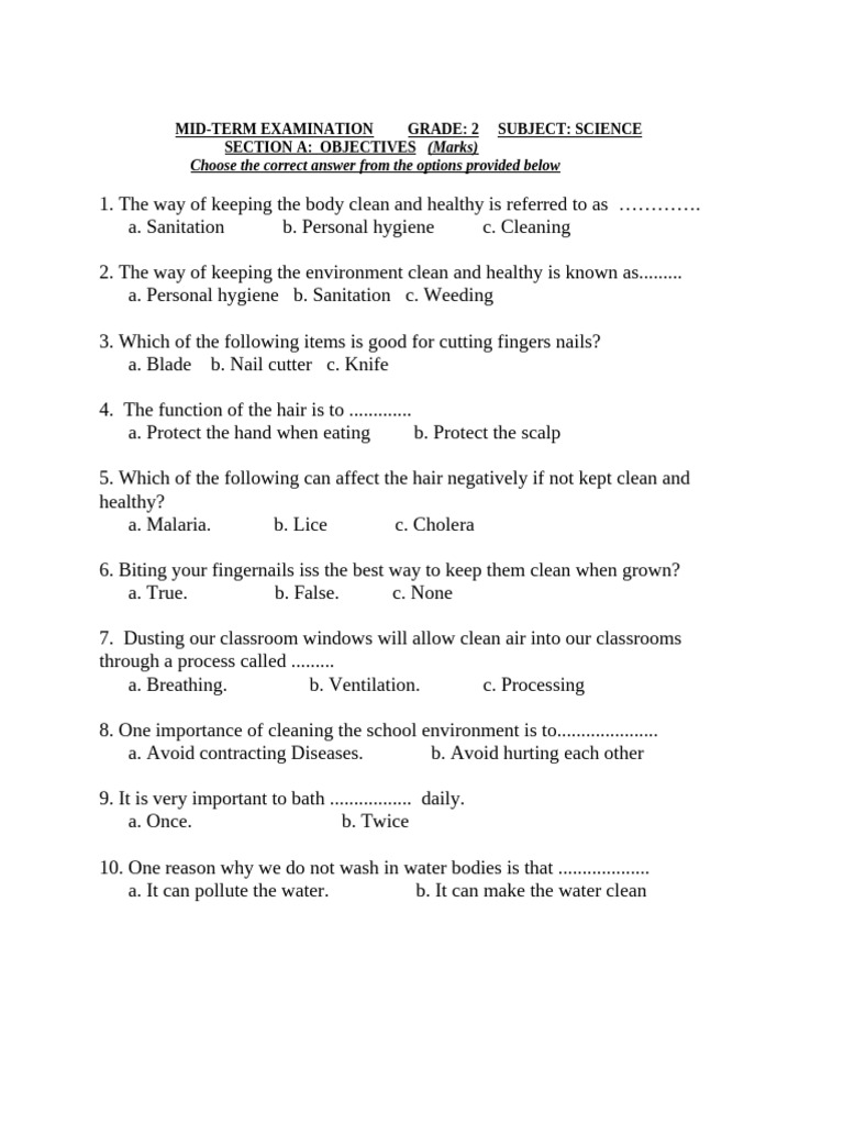 Mid-Term Questions For Grade 2 Science | PDF