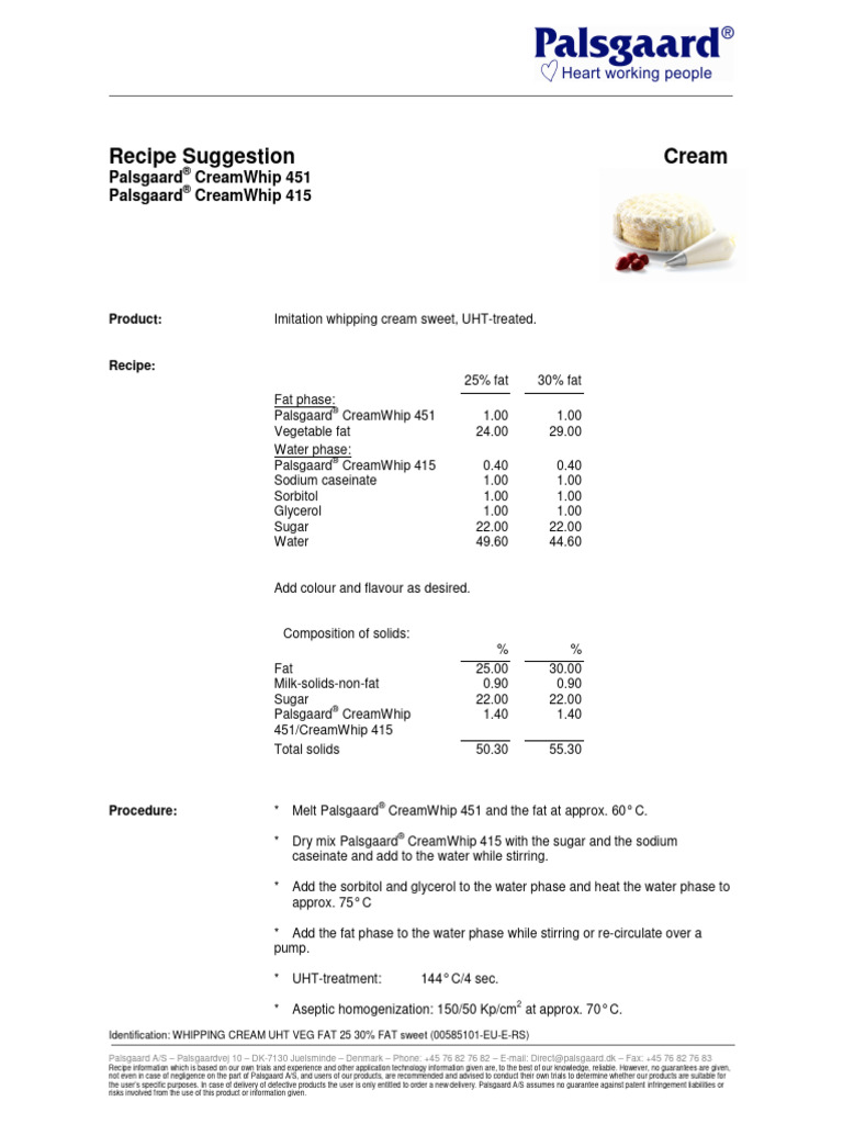 Palsgaard Creamwhip 451 - Palsgaard Creamwhip 415 | PDF | Product Liability