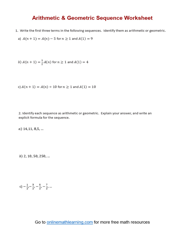 Arithmetic Geometric Sequence Worksheet | PDF