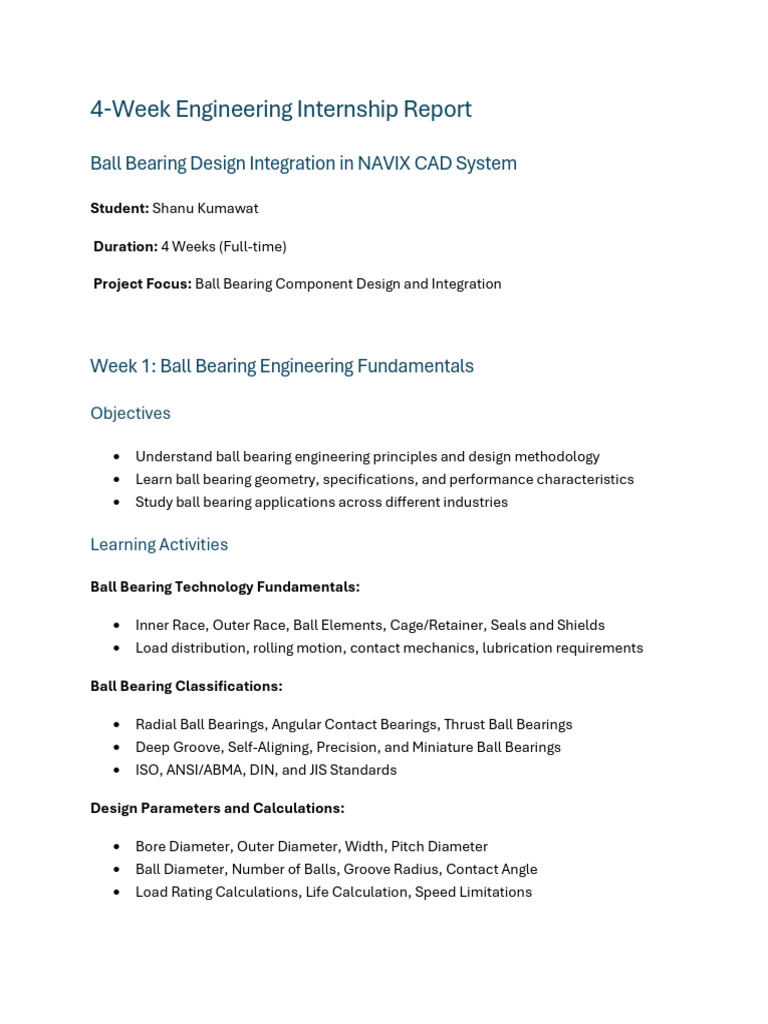 Ball Bearing Design Internship Report | PDF | Verification And ...