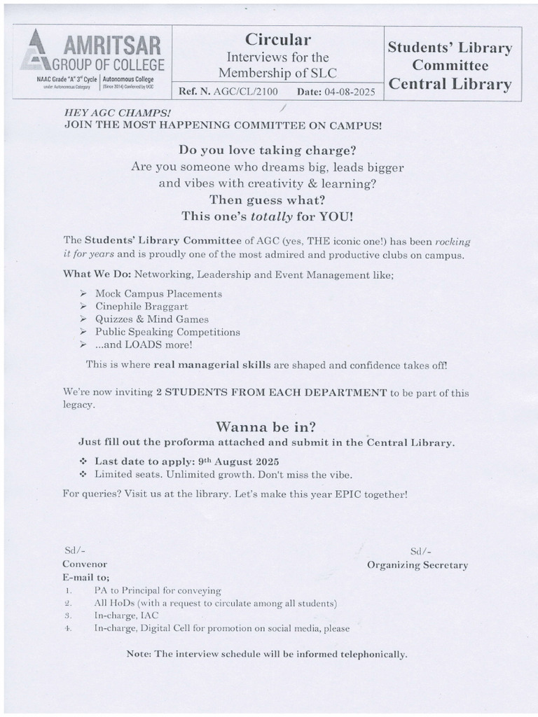 Revised Circular of Interviews For Membership of SLC | PDF