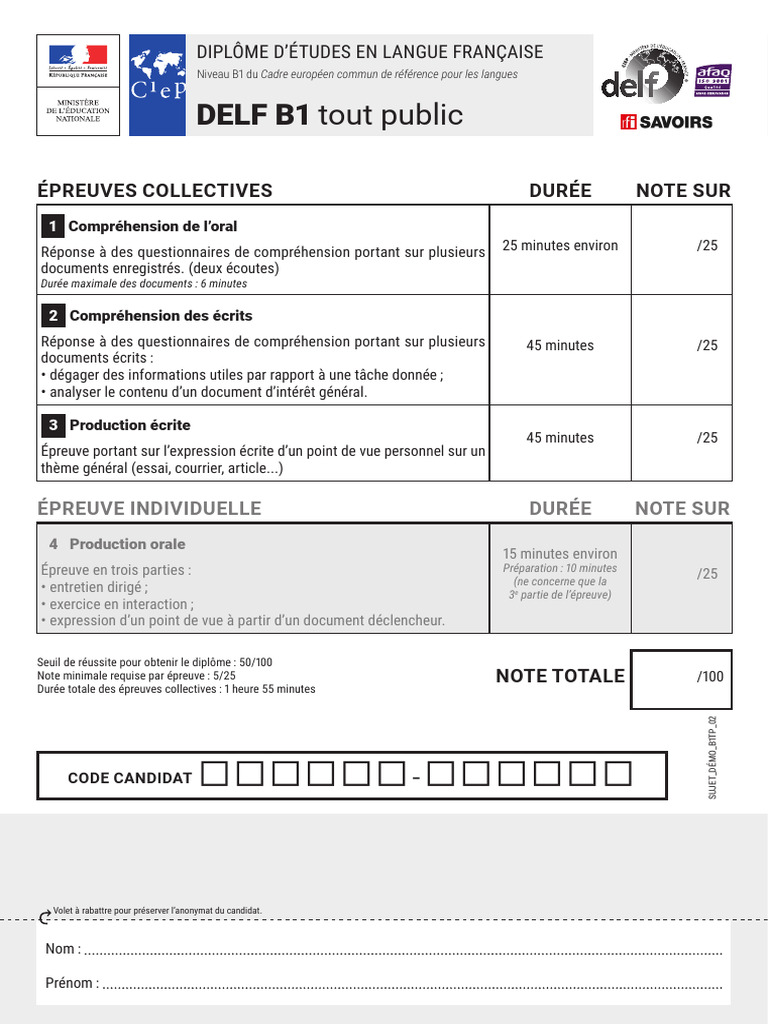 Épreuves DELF B1 : Compréhension et Production | PDF