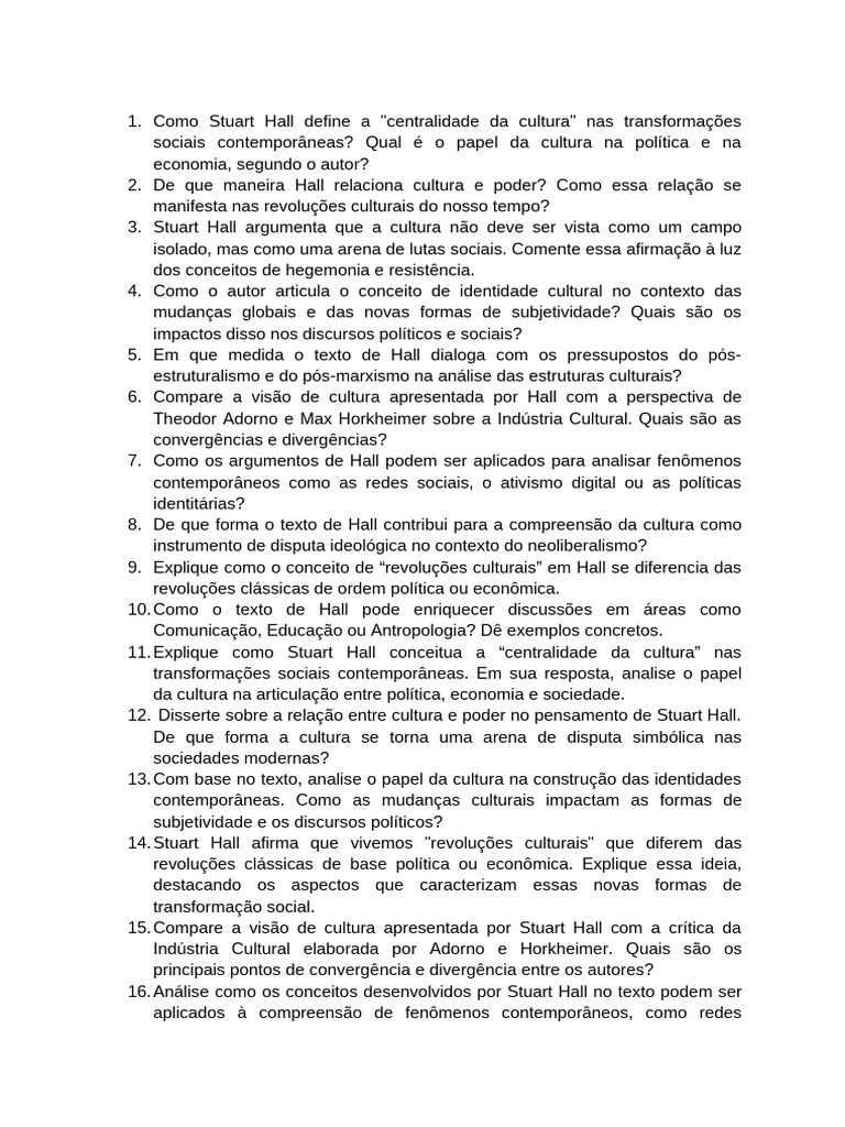 Centralidade da Cultura em Hall | PDF | Sociologia | Economia