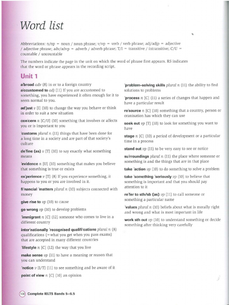 Complete IELTS Bands 5-6.5 Students - WordList - U1 | PDF | Verb | Adjective