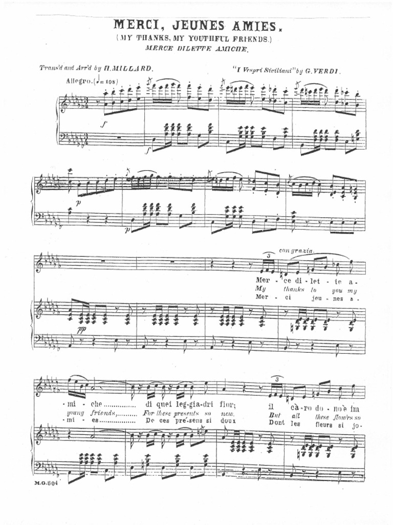 Sheet Music - Opera - Verdi - I Vespri Siciliani - Merce, dilette ...