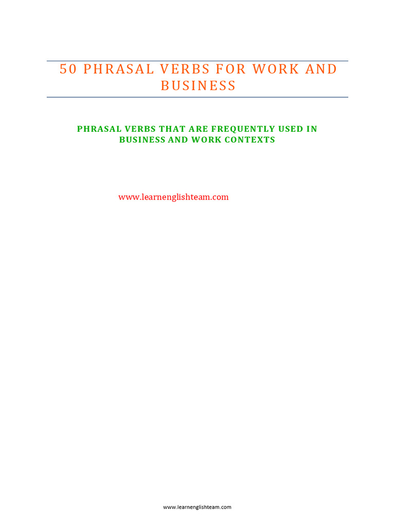 Phrasal Verbs For Work and Business Explained With Examples | PDF ...