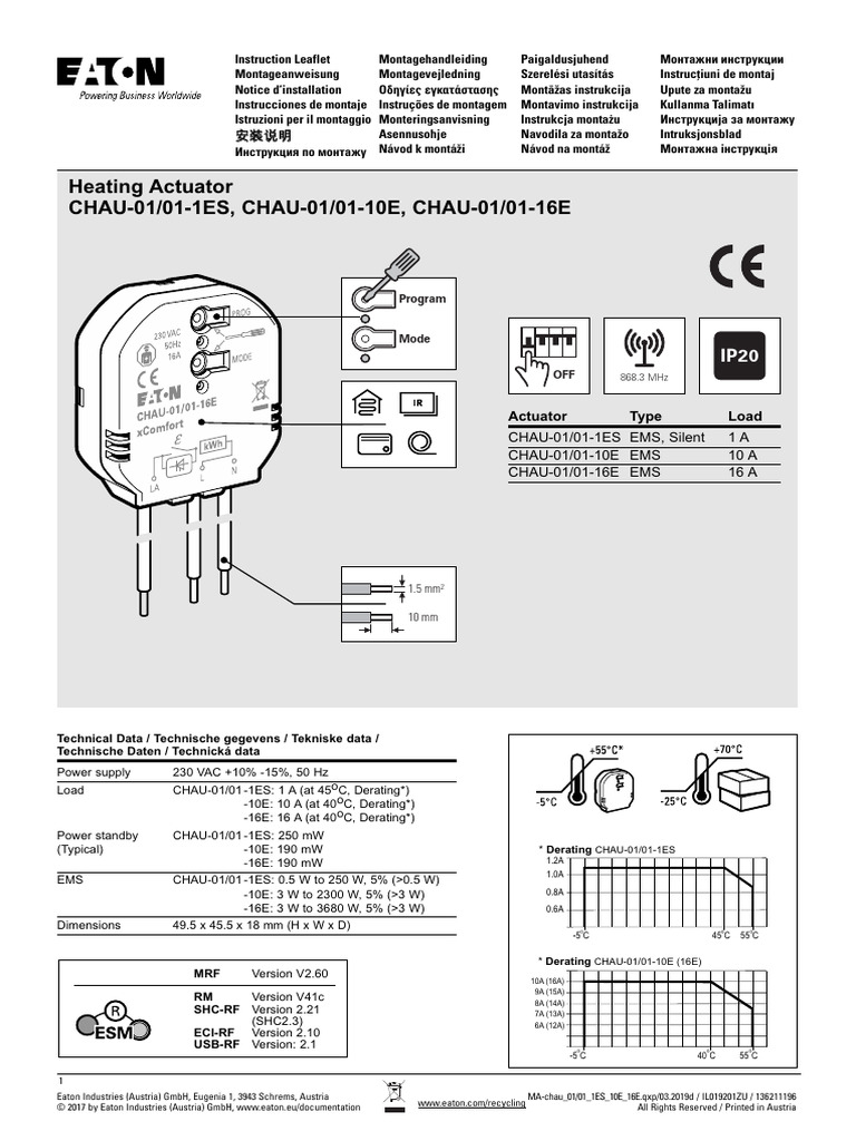 Eaton Xcomfort Heating Actuator Chau Instruction Leaflet Il019201zu | PDF