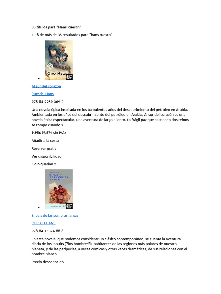 Novelas de Hans Ruesch: Aventuras y Cultura | PDF