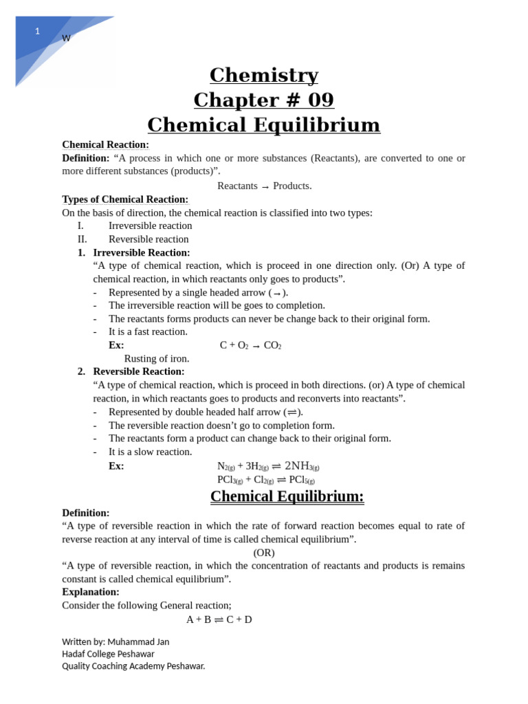 Chap 09 Chemical Equilibrium | PDF | Chemical Equilibrium | Reaction Rate