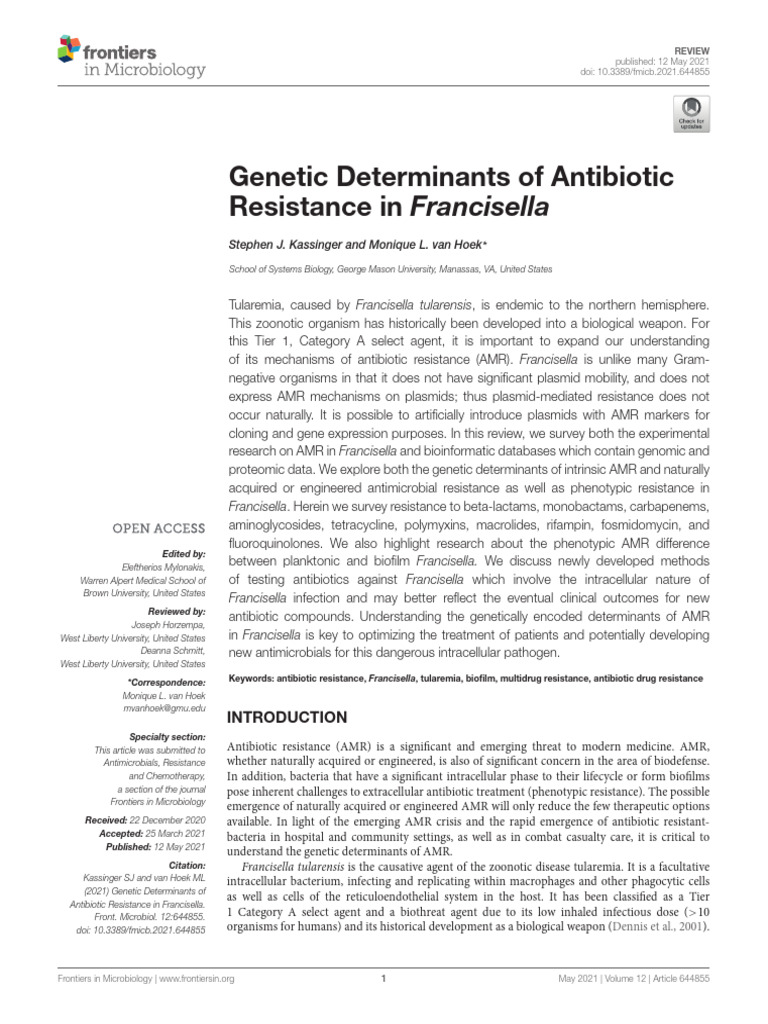 Genetic Determinants of Antibiotic Resistance in Francisella | PDF ...