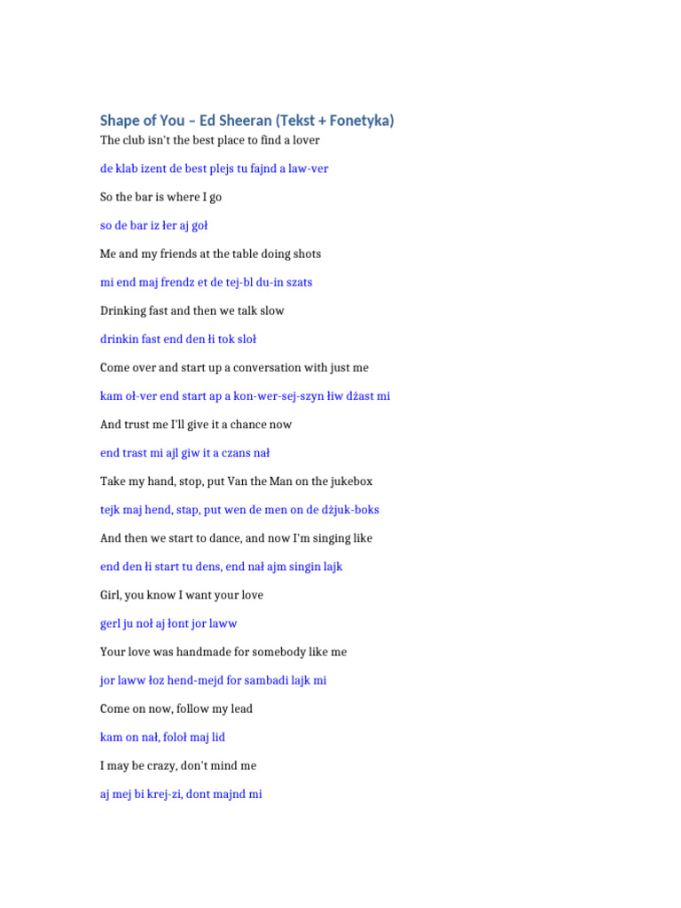 Ed Sheeran - Shape of You Lyrics | PDF