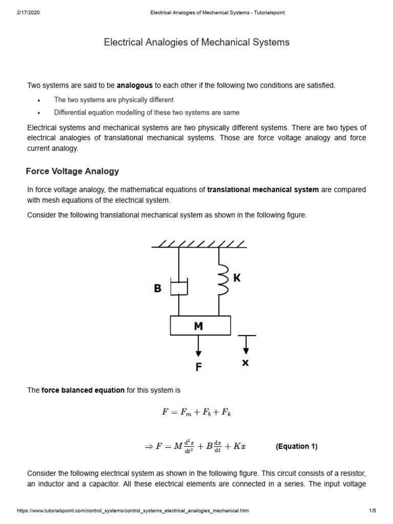 10th Electrical Analogies of Mechanical Systems - Tutorialspoint 10 ...