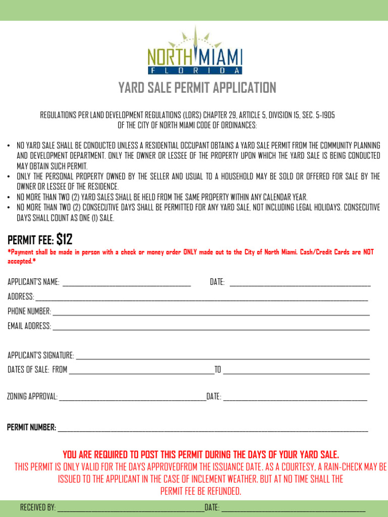 North Miami Yard Sale Permit Application | PDF