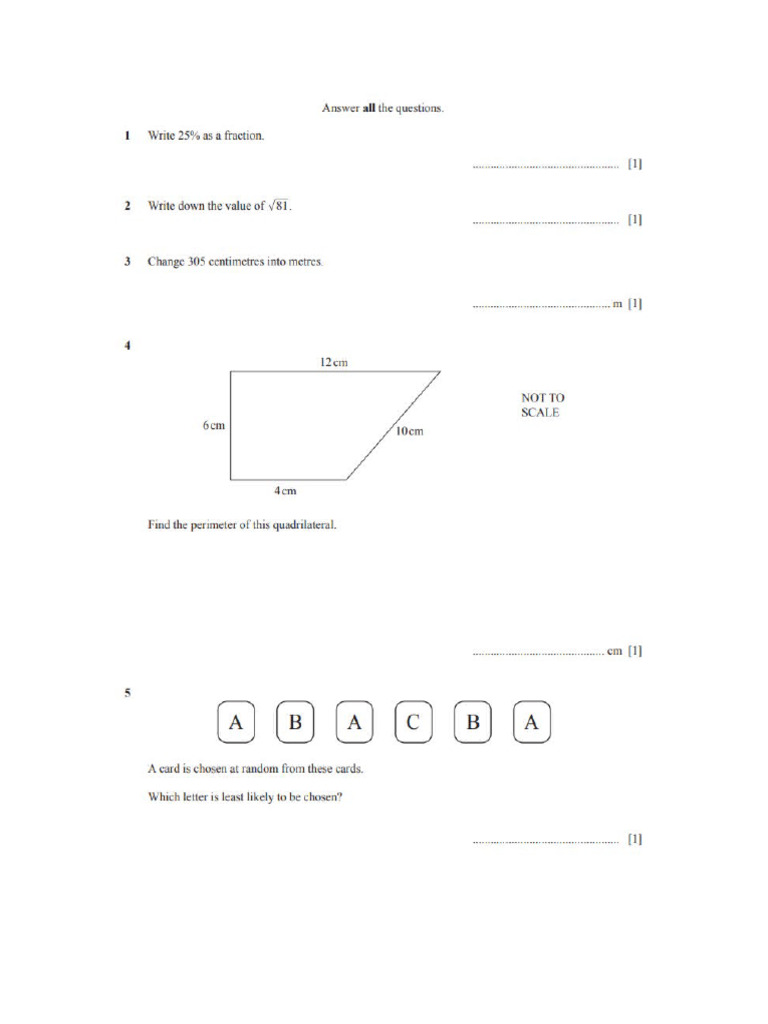 Non Calculator Worksheet 1 (Easy) | PDF