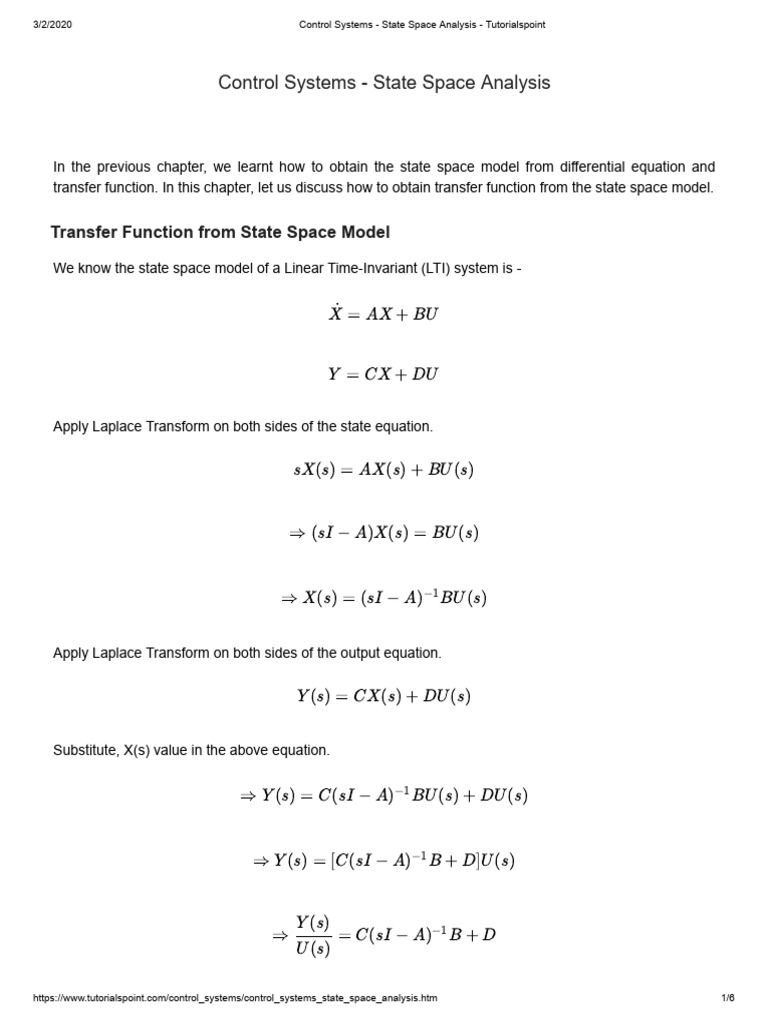 Control Systems - State Space Analysis - Tutorialspoint 13 | PDF ...