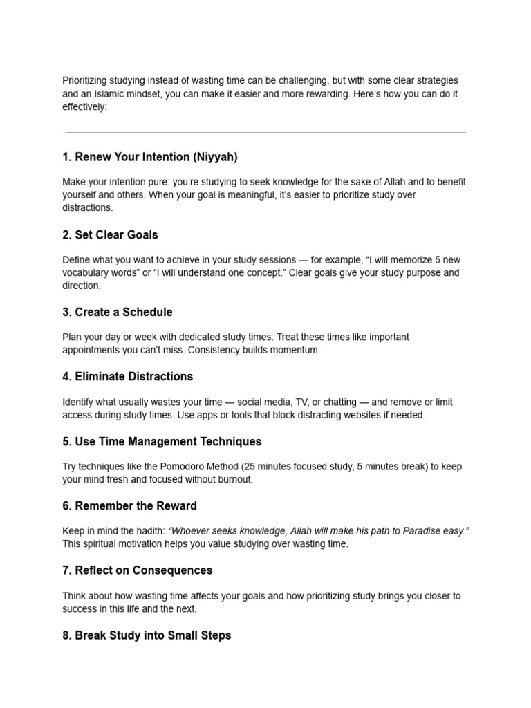 Prioritizing Studying Instead of Wasting Time | PDF