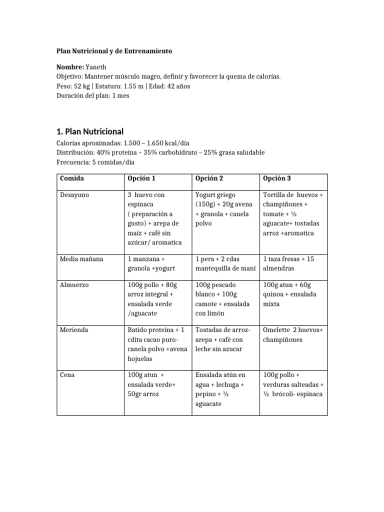 Plan Nutricional y Entrenamiento para Definición | PDF | ensalada | Cocina