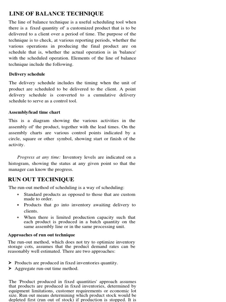 Line of Balance Technique | PDF | Scheduling (Production Processes ...