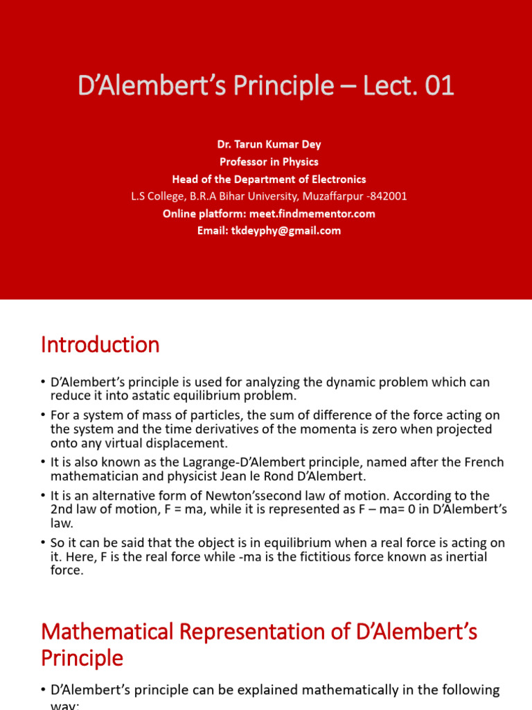 D'Alembert's Principle Explained | PDF | Force | Physical Quantities