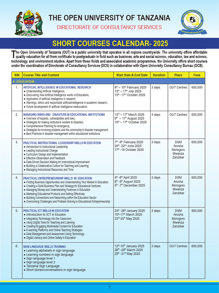 OUT Short Courses Calendar 2025 | PDF | Artificial Intelligence ...