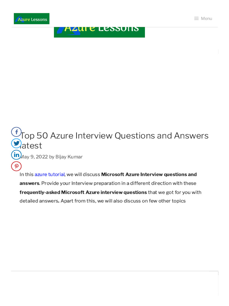 Top 50 Azure Interview Questions and Answers Latest - Azure Lessons ...
