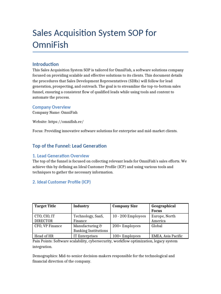 OmniFish Sales Acquisition SOP Guide | PDF | Linked In | Customer ...